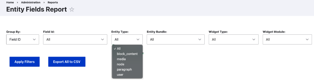 Entity Fields Report | Drupal.org
